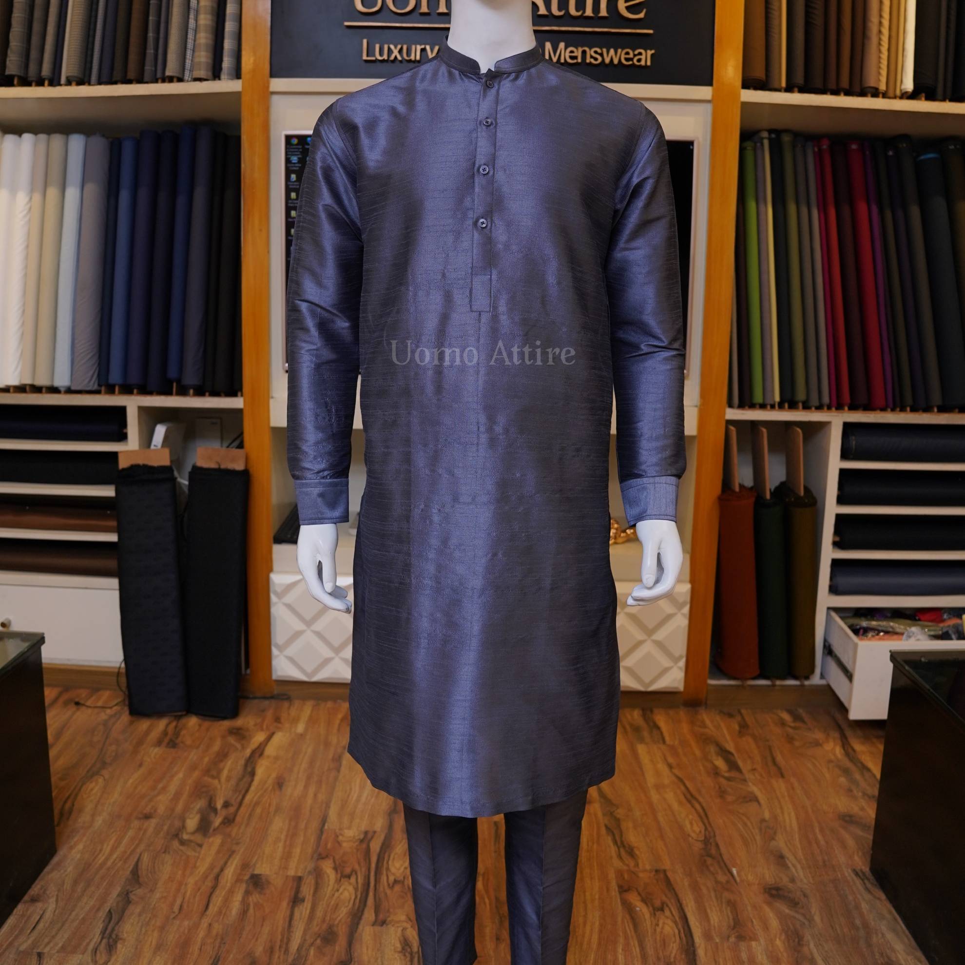 Silver gray kurta pajama design for men – Uomo Attire