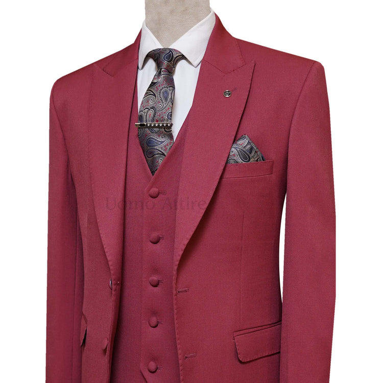 Bespoke Wine Red Men's Wedding Suit For Groom – Uomo Attire