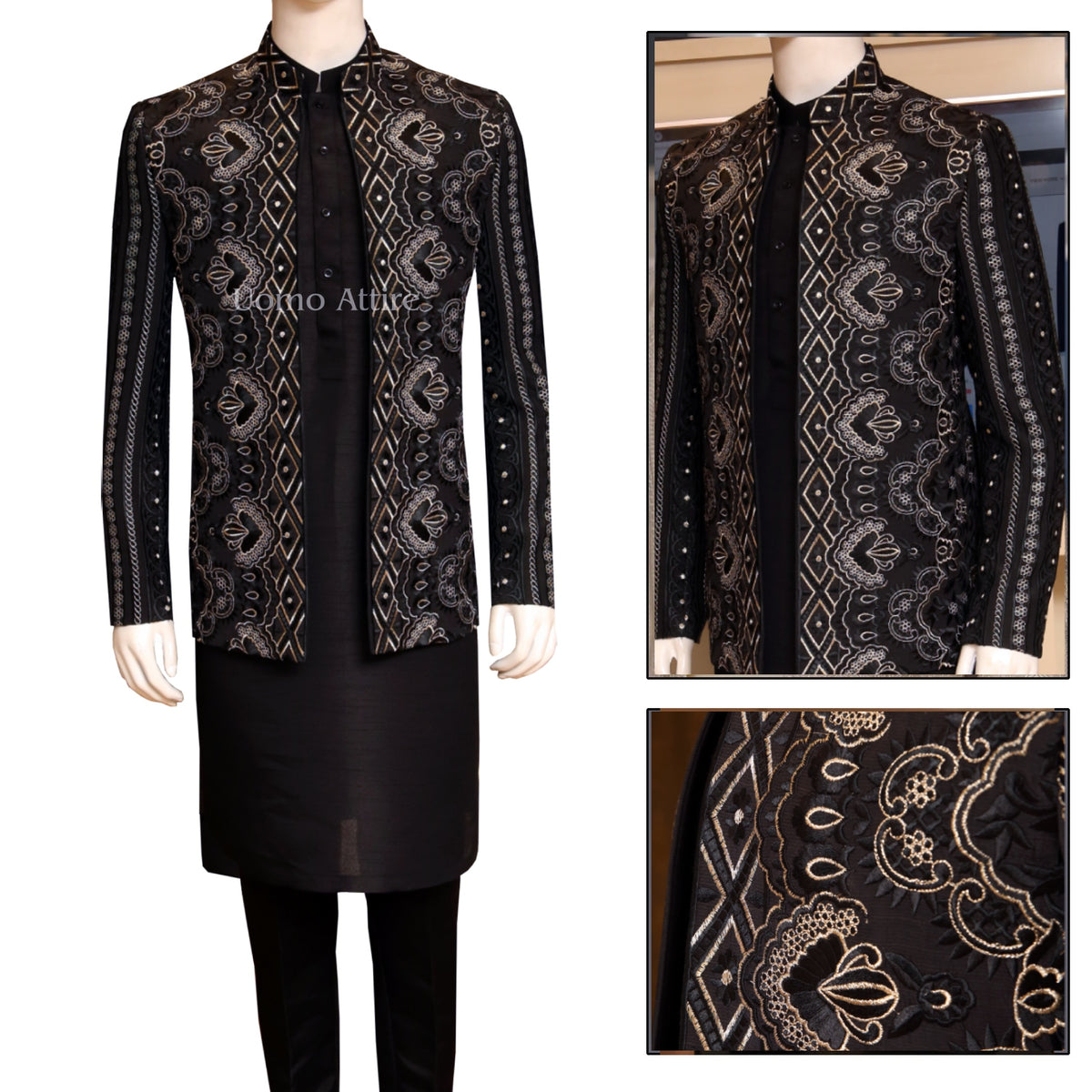 Black Designer Open Front Prince Coat – Uomo Attire