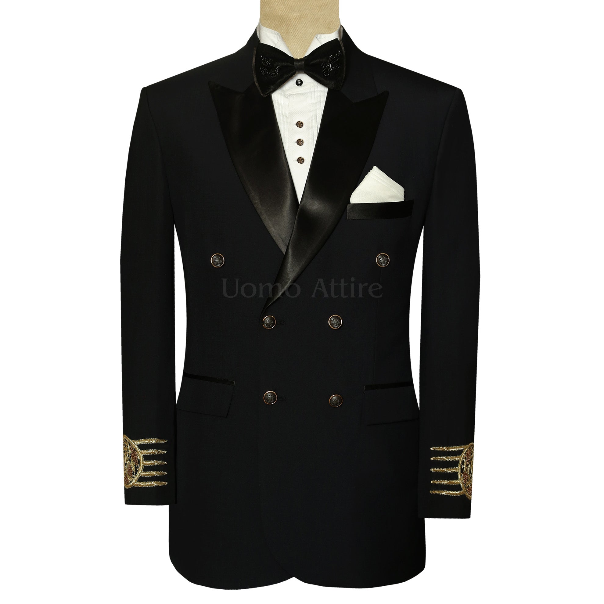 Black Double Breasted Tuxedo Suit with Satin Lapel – Uomo Attire