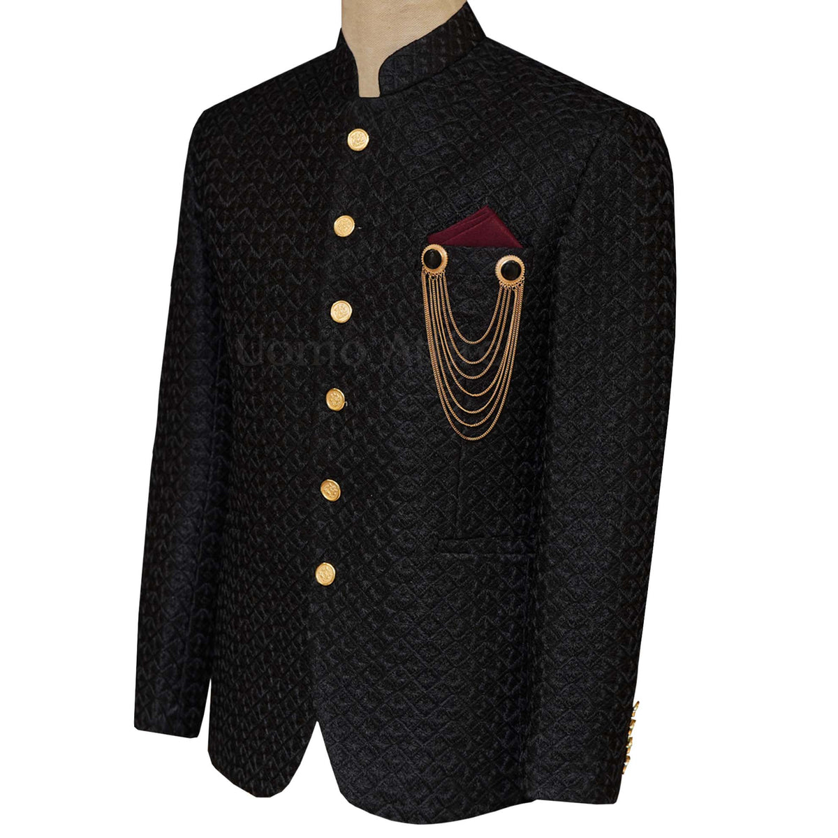 Black fully embroidered prince coat design – Uomo Attire