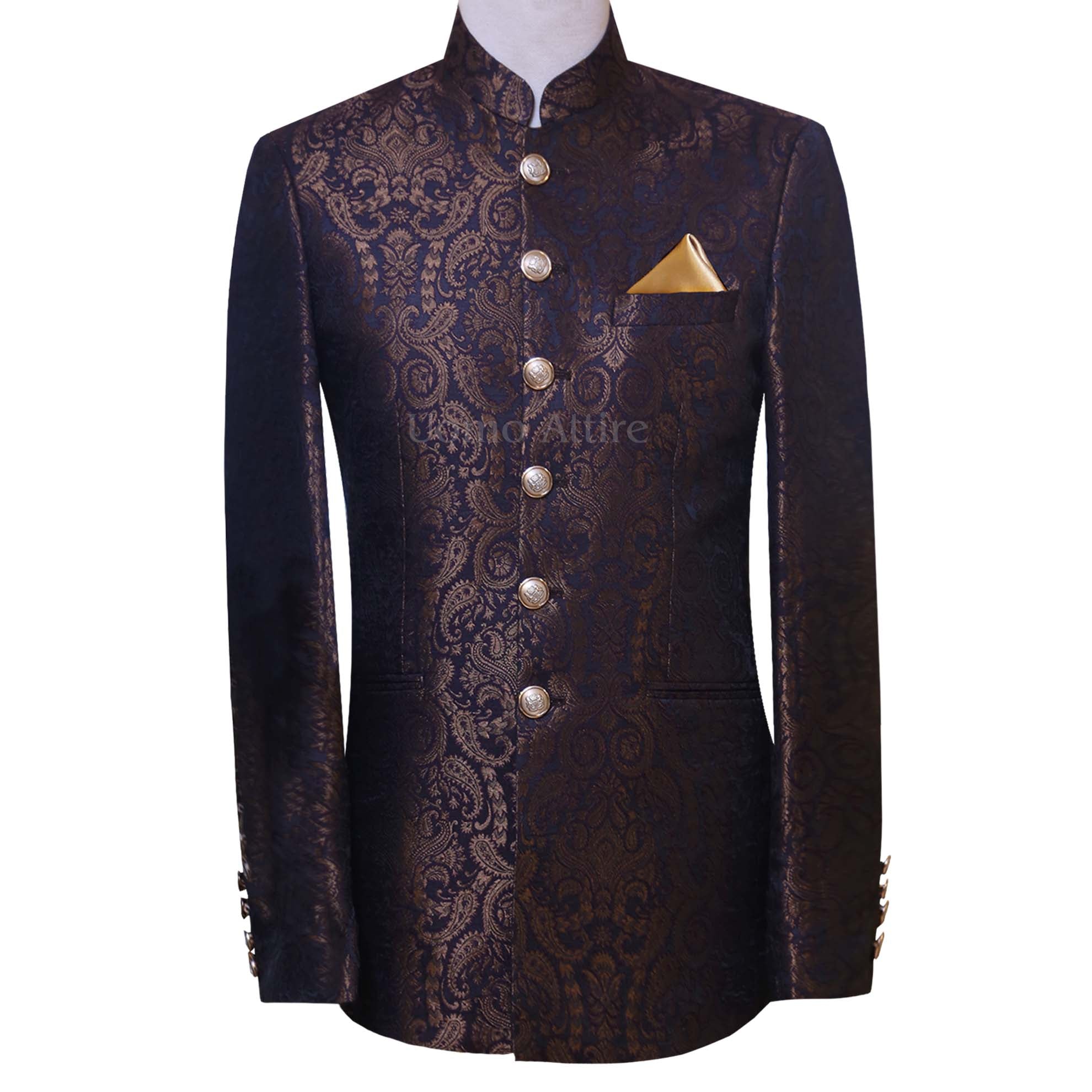 Custom-made jamawar prince coat for mehndi – Uomo Attire