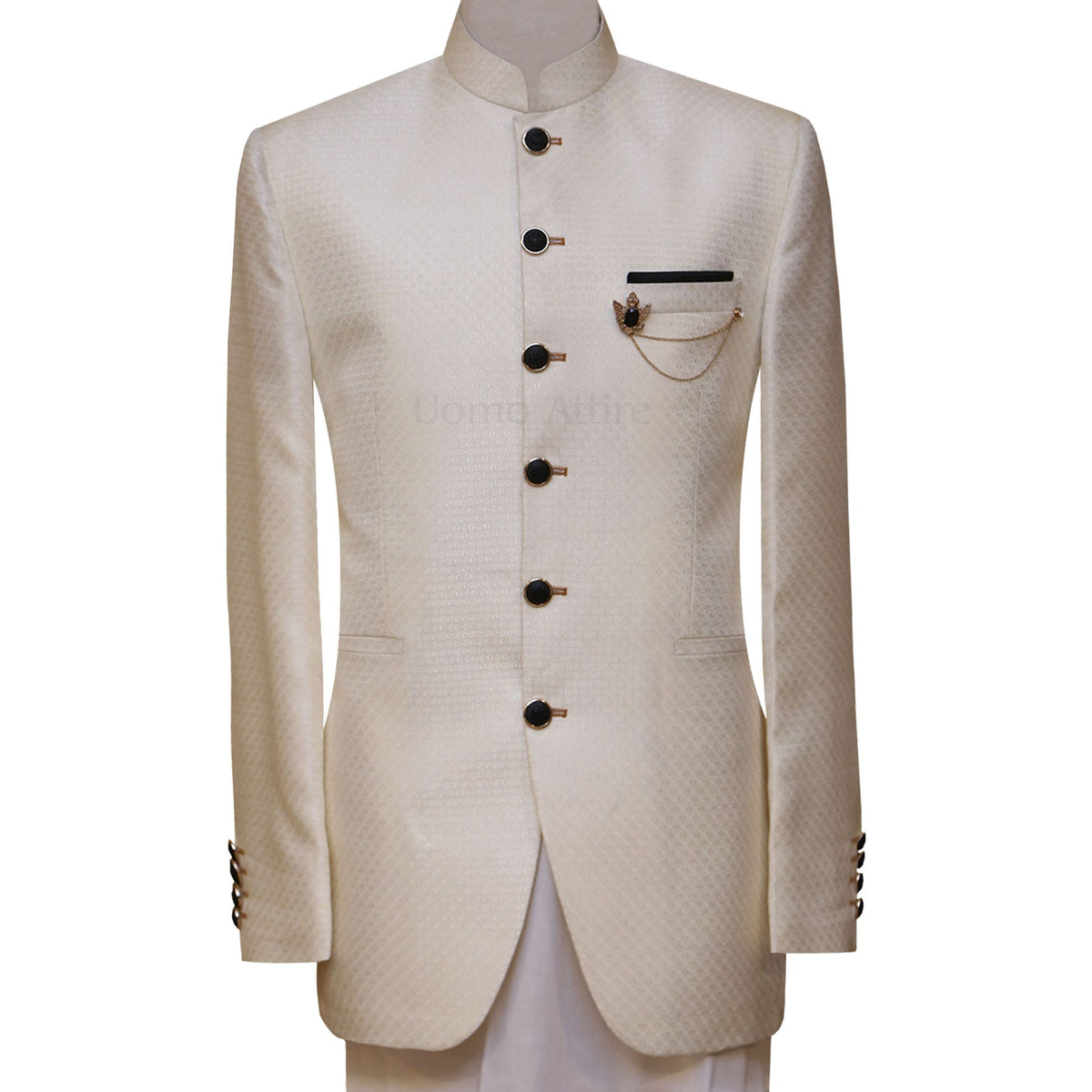 Finch off cream textured jamawar prince coat – Uomo Attire