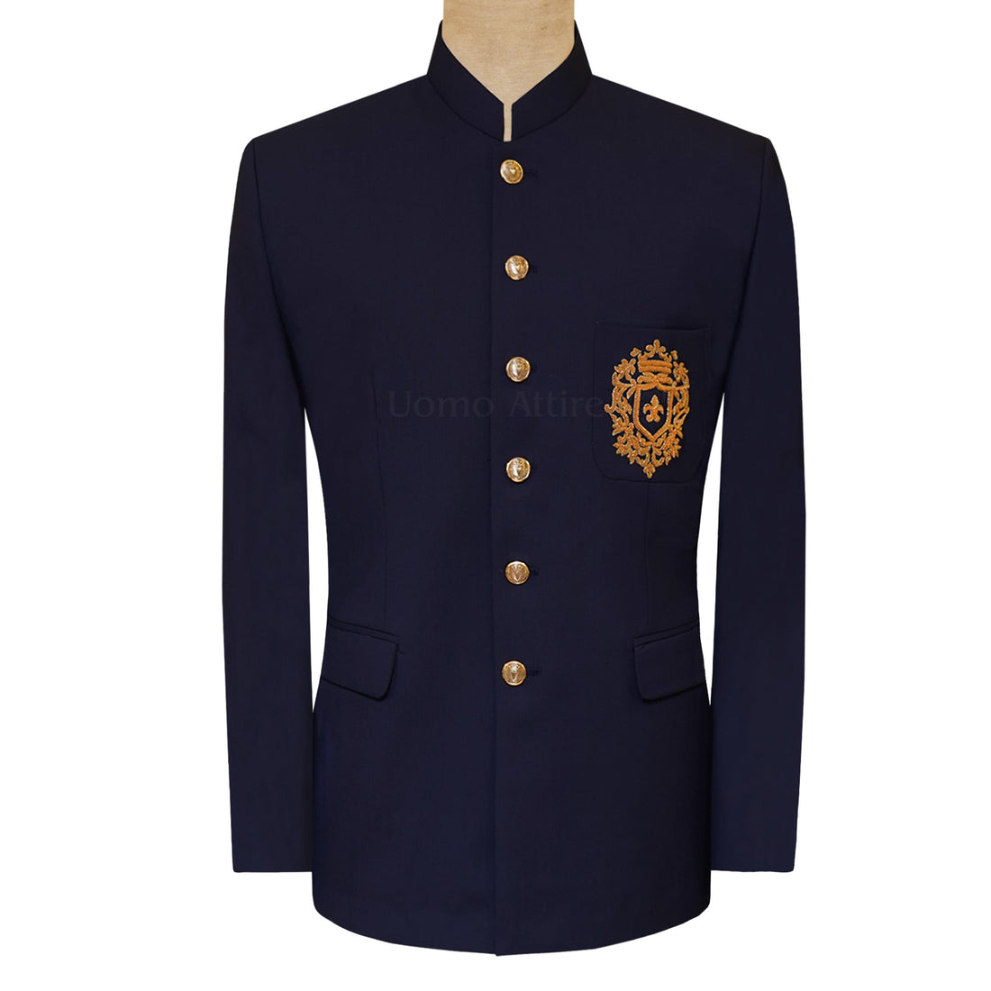 Italian woolen fabric navy blue luxury prince coat – Uomo Attire