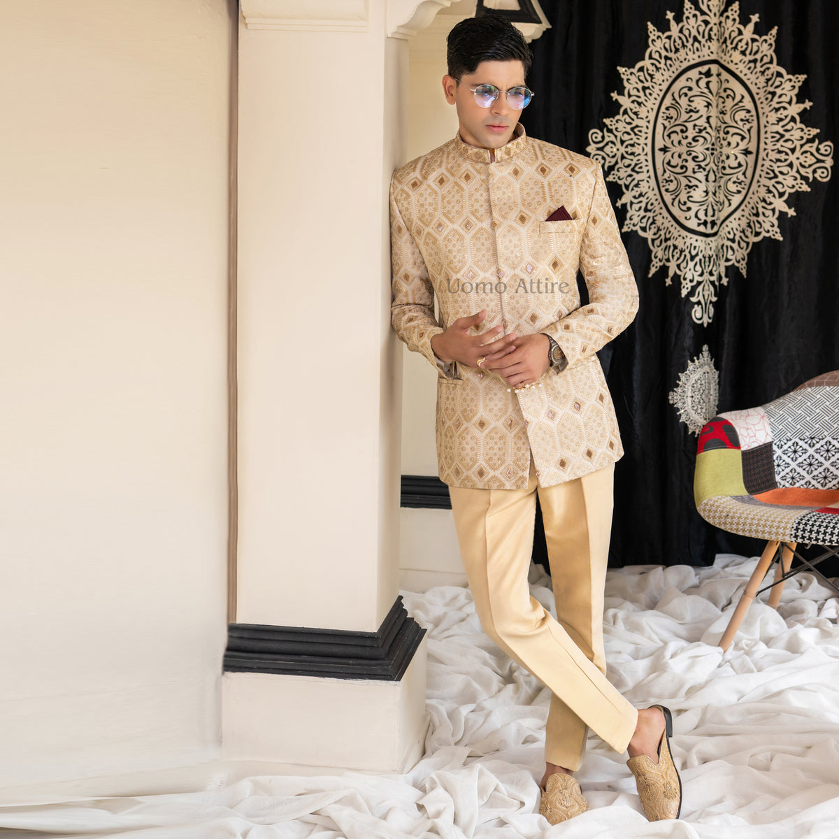 Elegant Golden Prince Coat - Handmade Luxury – Uomo Attire