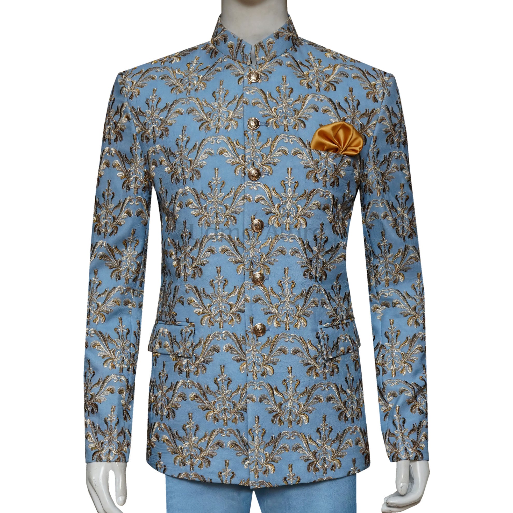 Multicolor Embroidered Ice Blue Bespoke Prince Suit – Uomo Attire