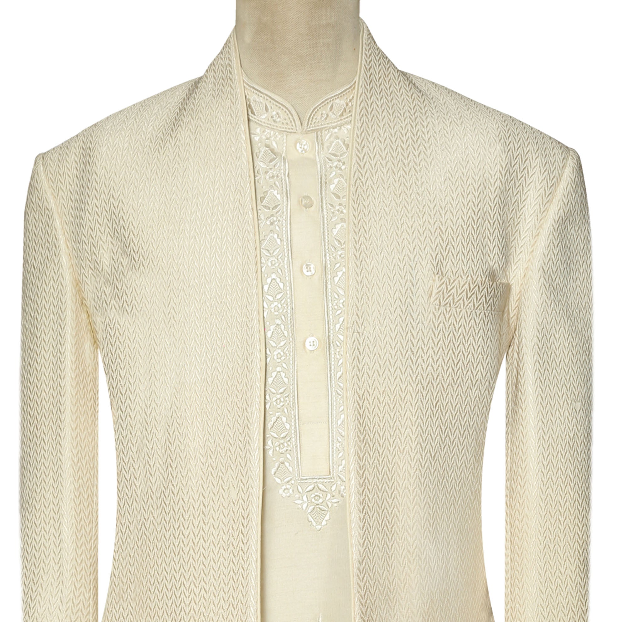 Off White Open Front Designer Sherwani for Groom – Uomo Attire
