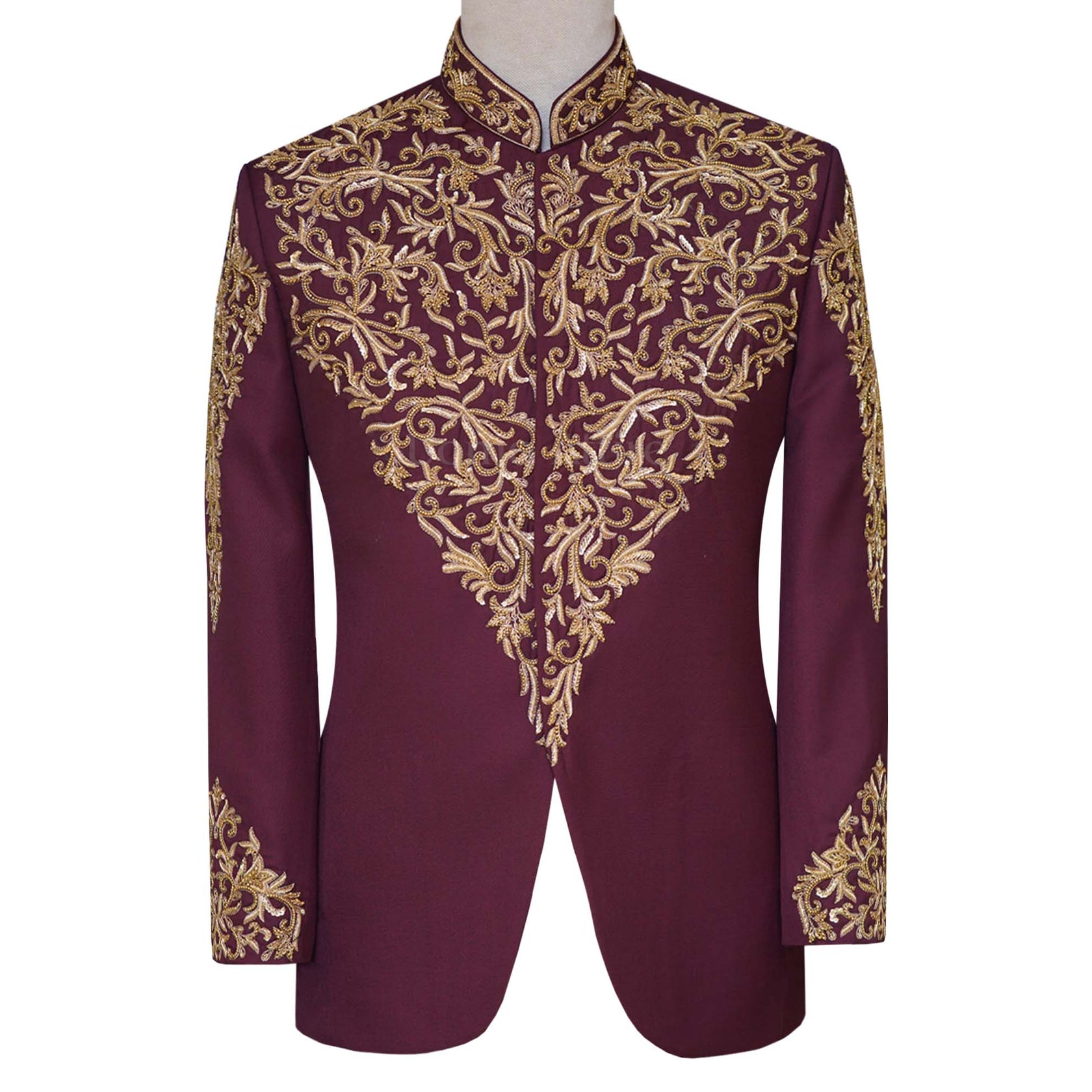 Premium quality fabric embellished maroon prince coat – Uomo Attire