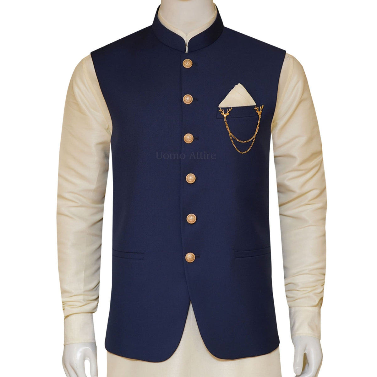 President blue color waistcoat for men – Uomo Attire