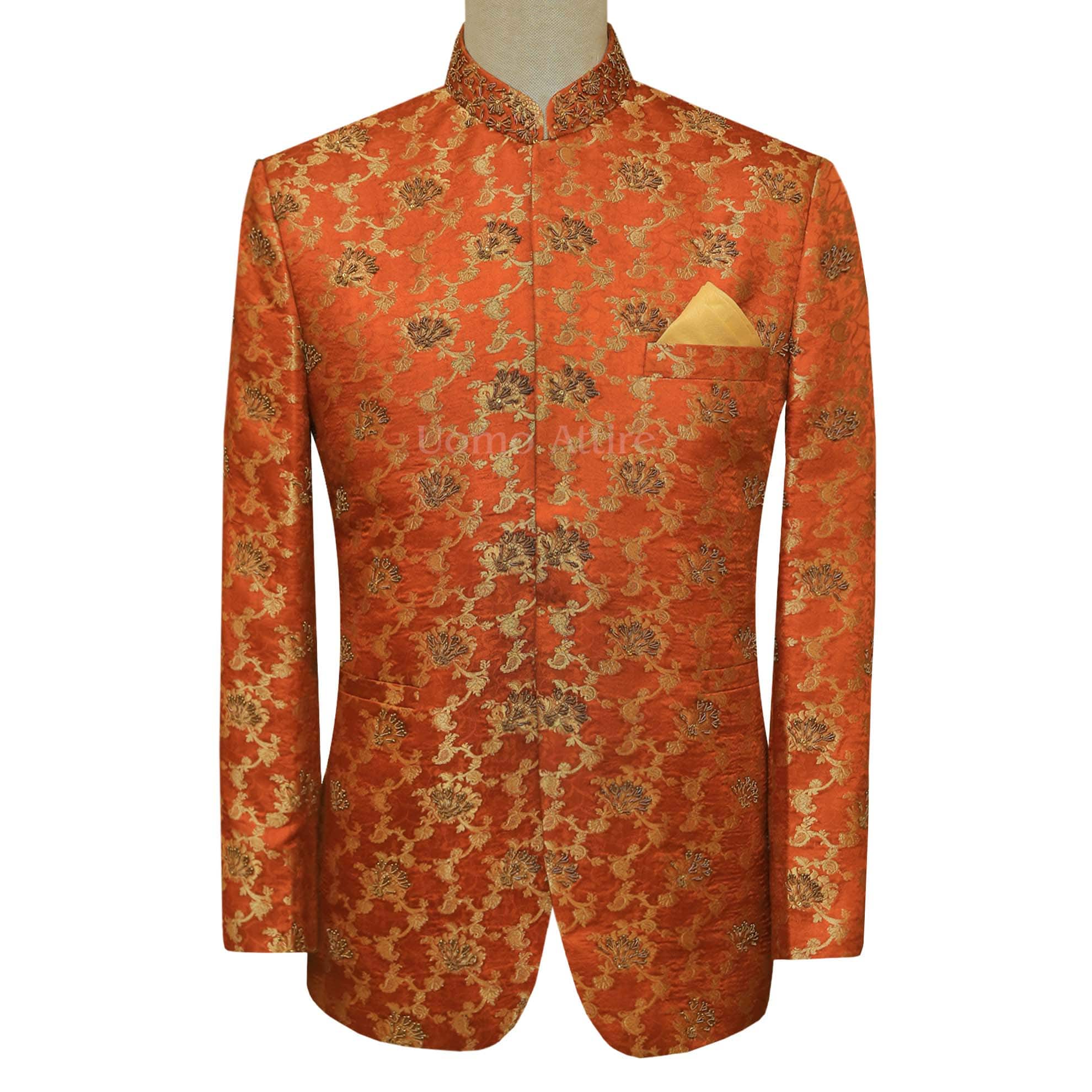 Pure imported dyeable jamawar rust colored prince coat – Uomo Attire