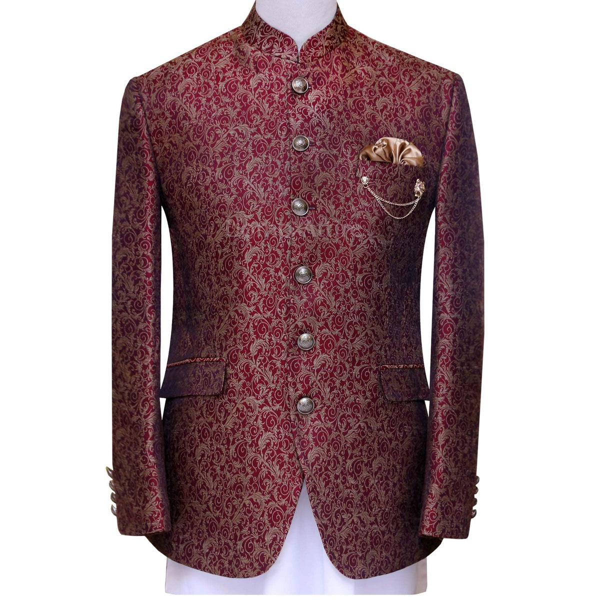 Pure soft karandi textured maroon prince coat design – Uomo Attire