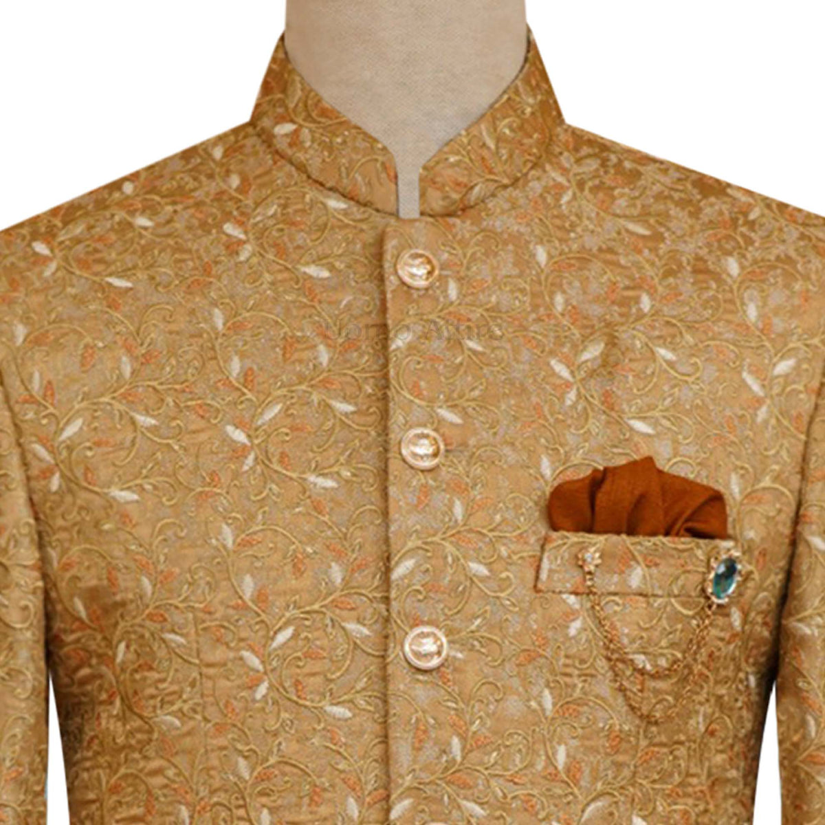 Rust color wedding prince coat with multicolor embroidery – Uomo Attire