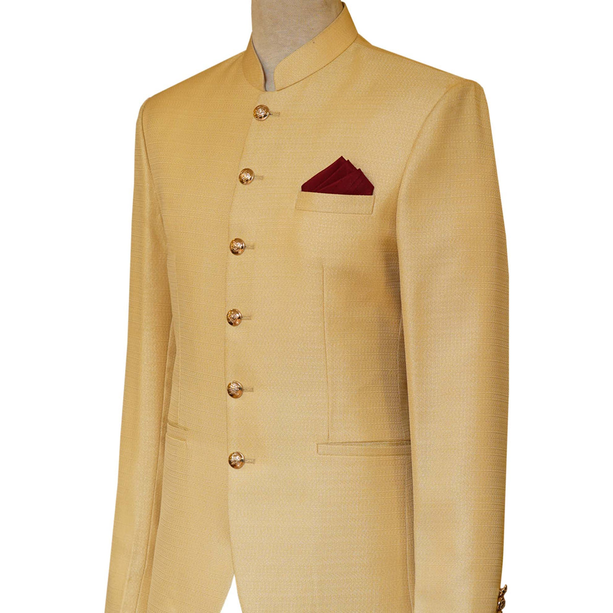 Self textured simple golden prince coat – Uomo Attire