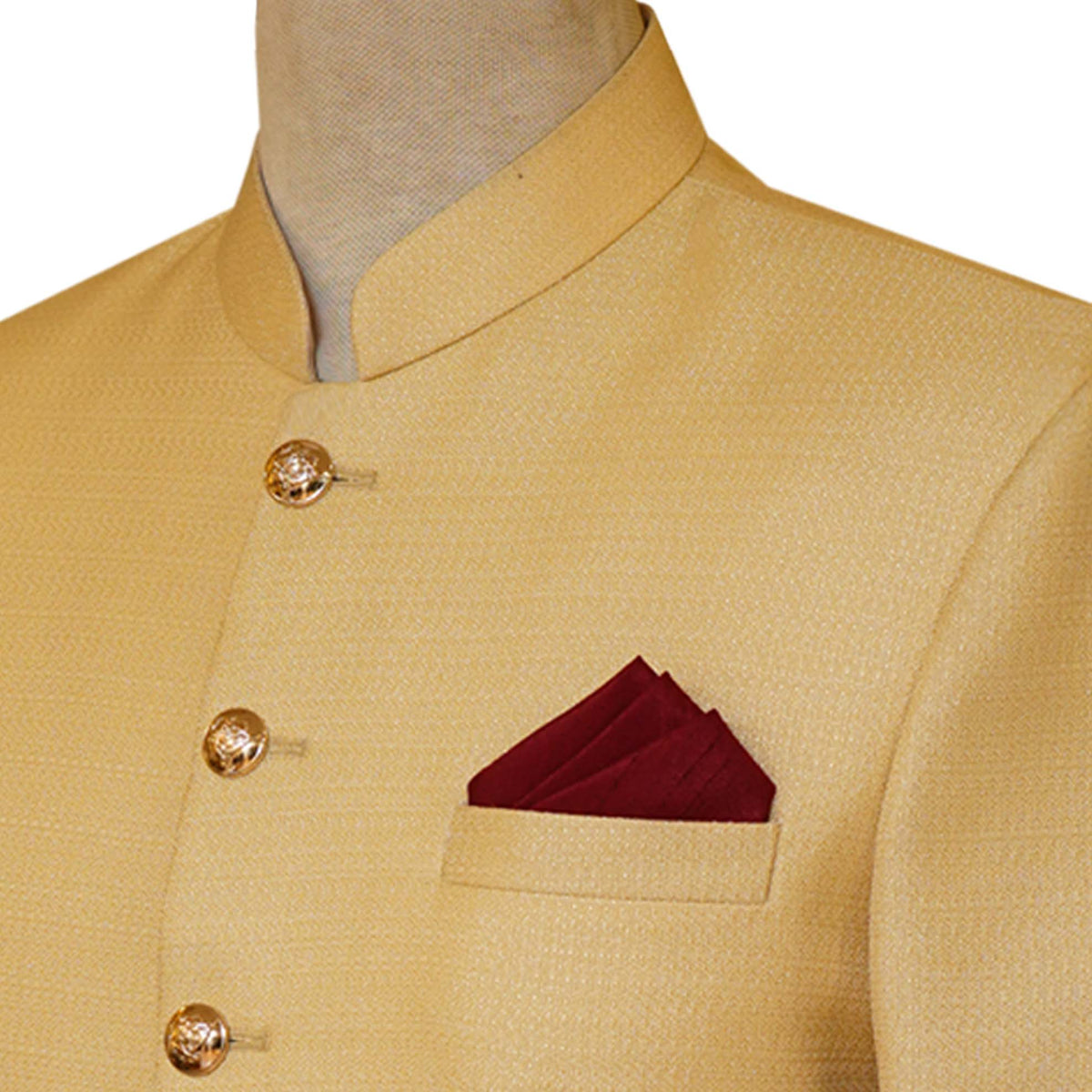 Self textured simple golden prince coat – Uomo Attire