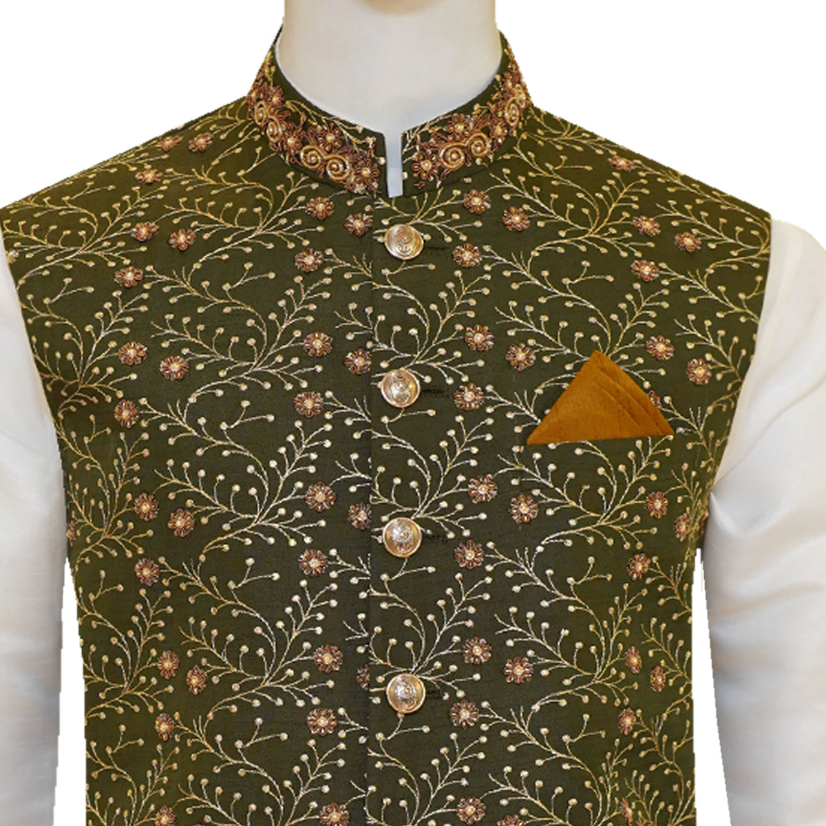 Mehendi Color Full Embroidered Waistcoat With Golden Embellished ...