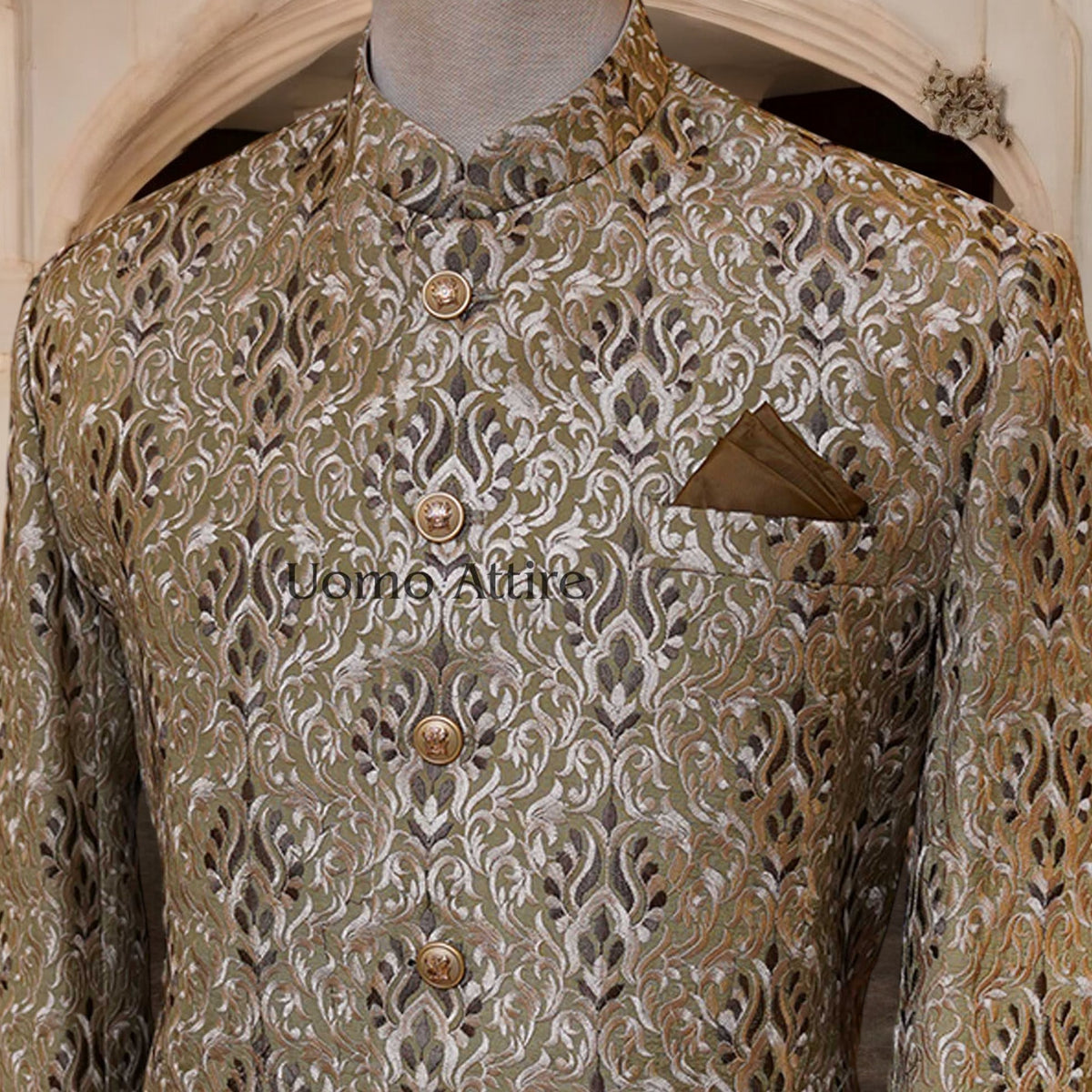 Luxurious Golden Embroidered Prince Coat | Uomo Attire
