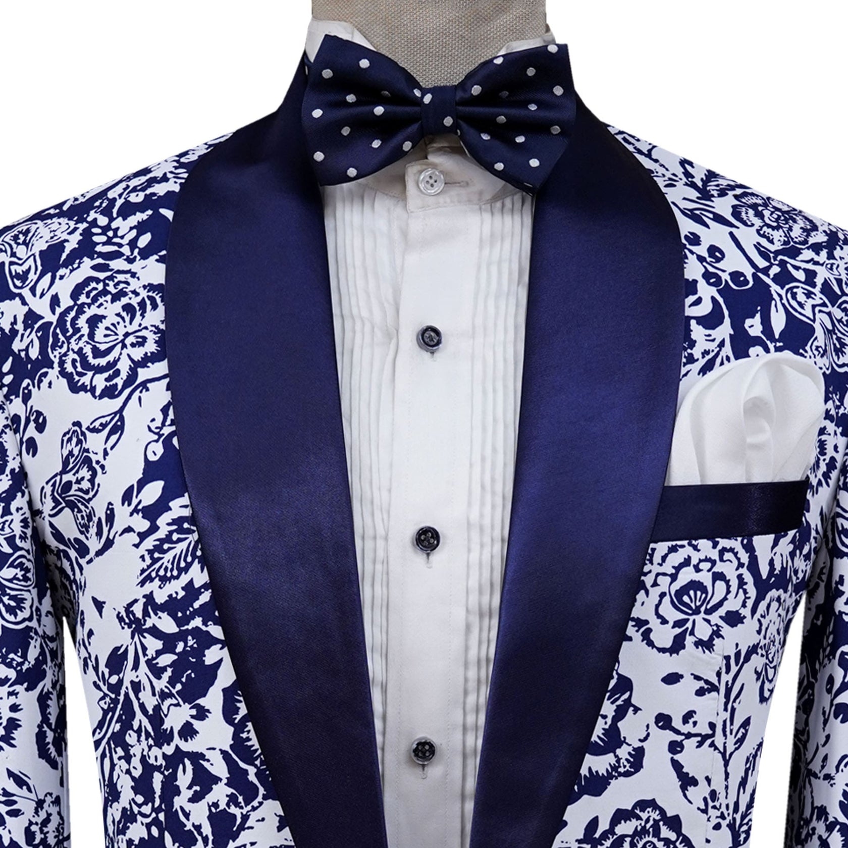 White and Blue Self Print Fabric Classic Tuxedo Suit – Uomo Attire