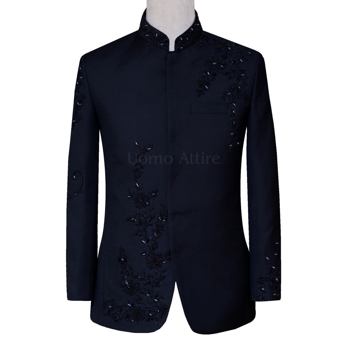 Luxury Black Prince Coat with Black Embellishments – Uomo Attire