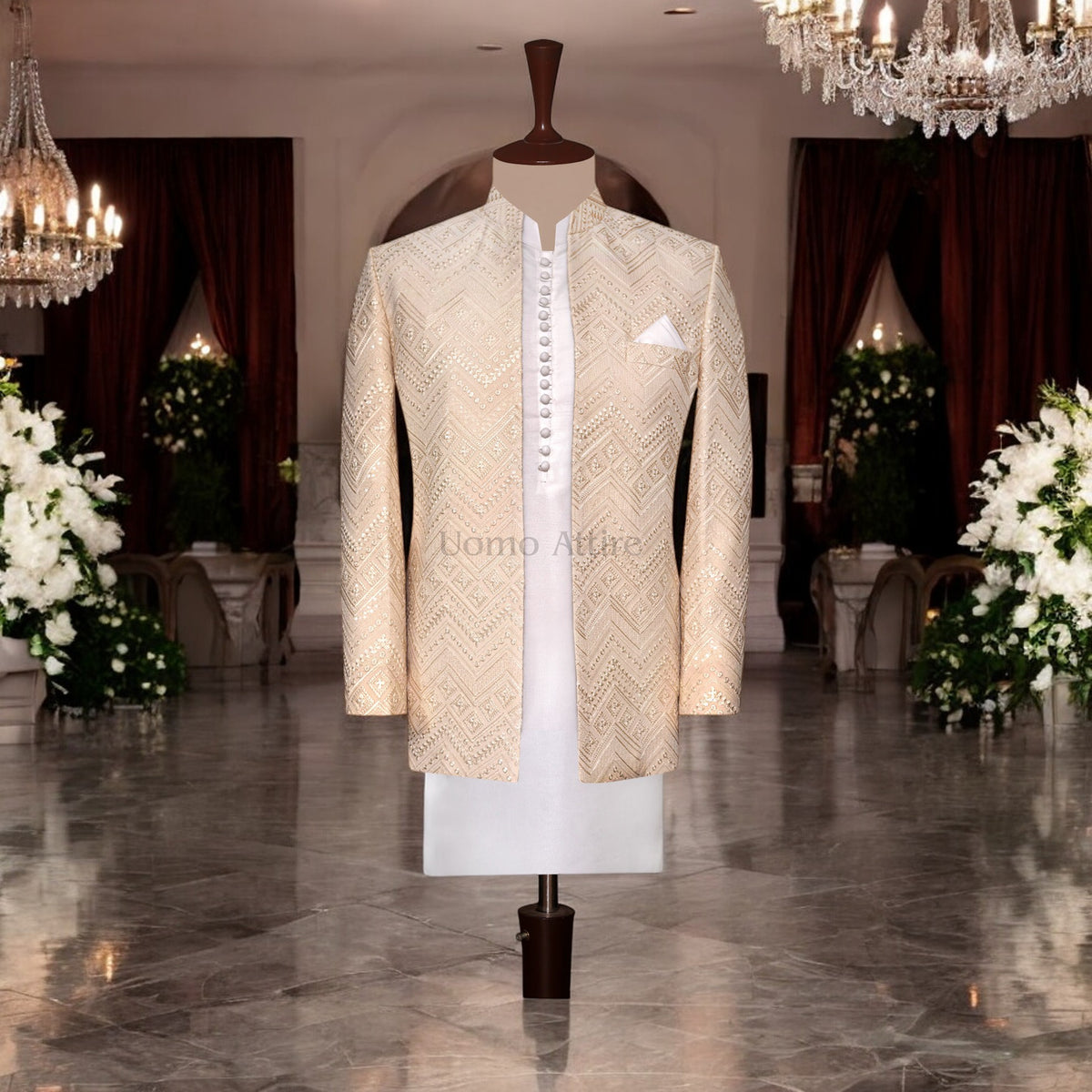 Off-White Embroidered Prince Coat for Men – Uomo Attire