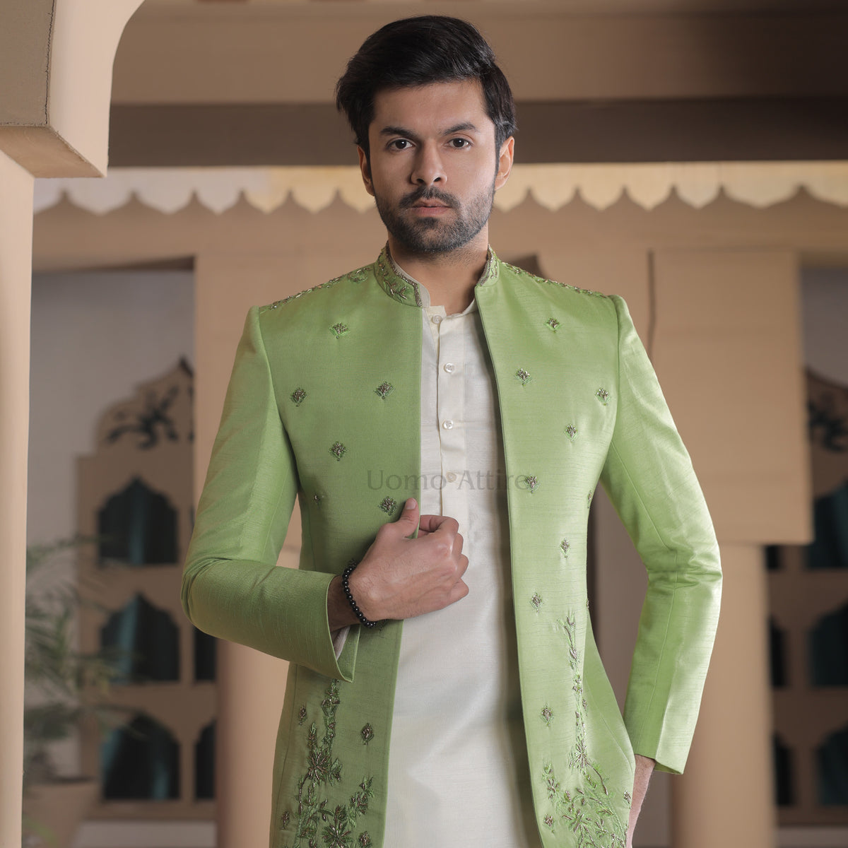 Luxury Prince Coat for Mens with Floral Embellishments and White Kurta ...