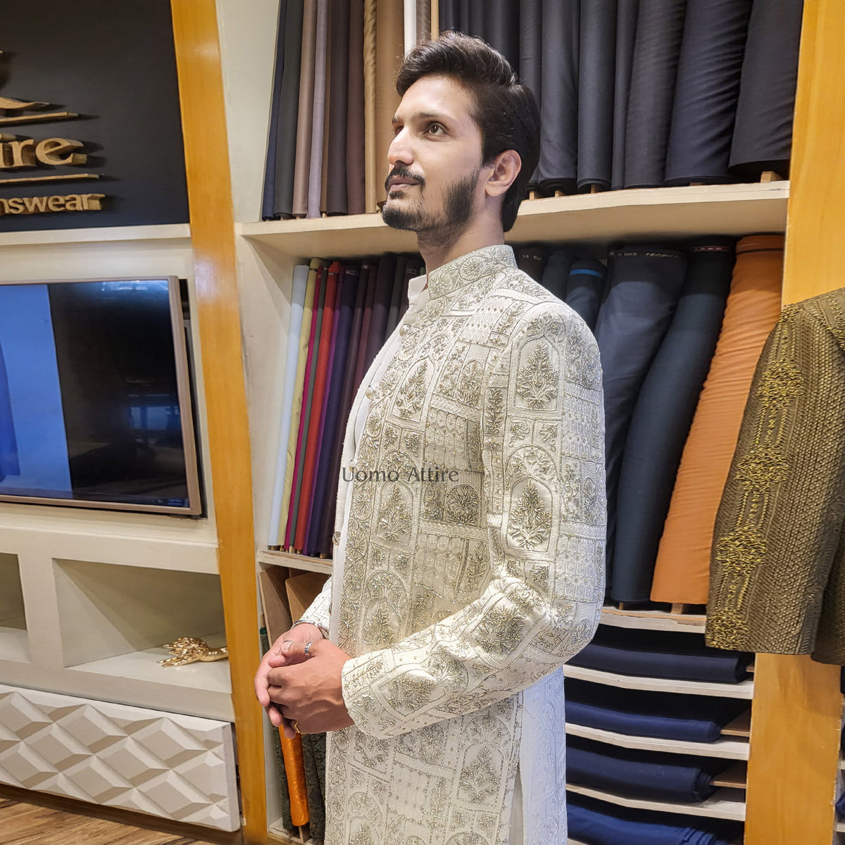 Luxury Silver-Embellished Sherwani | Opulent Formal Menswear for ...