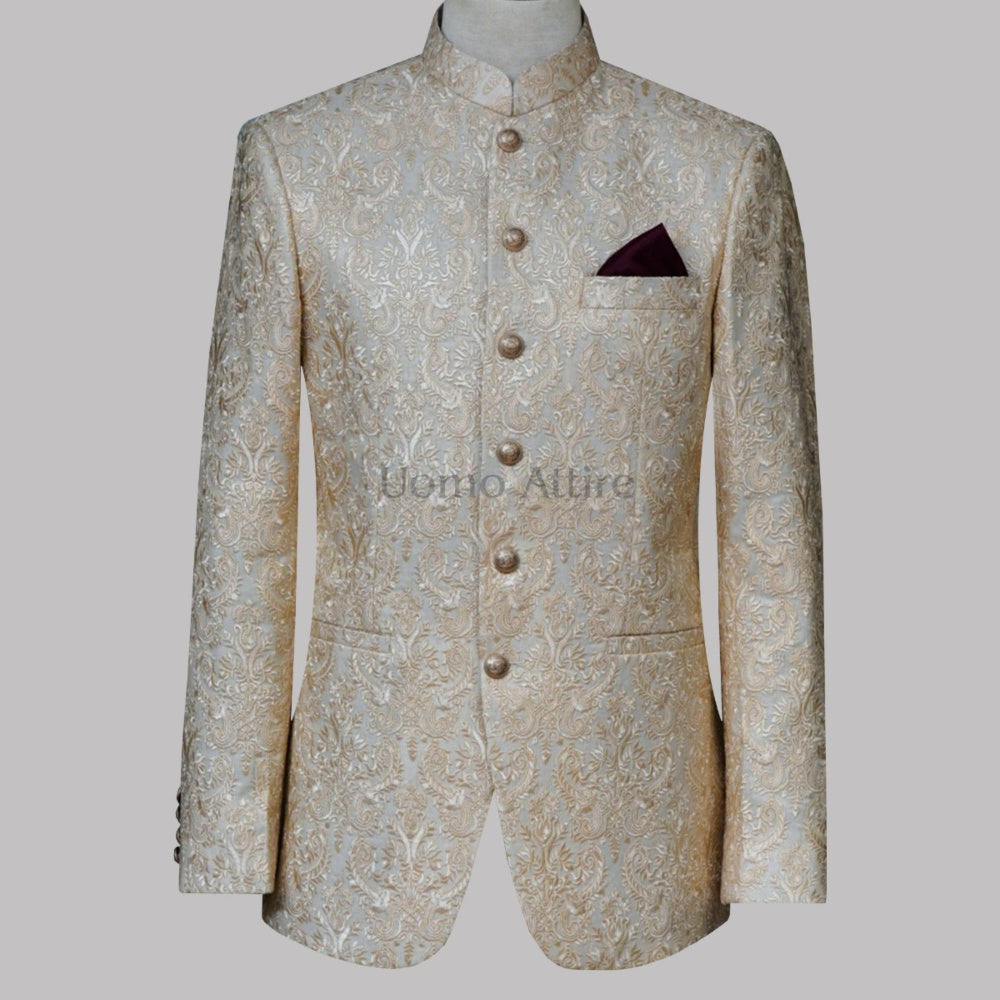 Made to measure finch cream fully embroidered prince coat – Uomo Attire