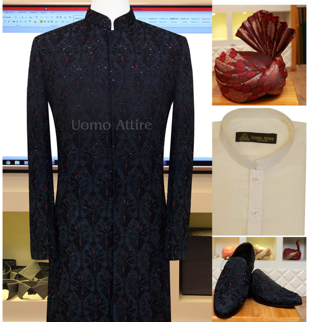 Embroidered and embellished sherwani package for wedding – Uomo Attire