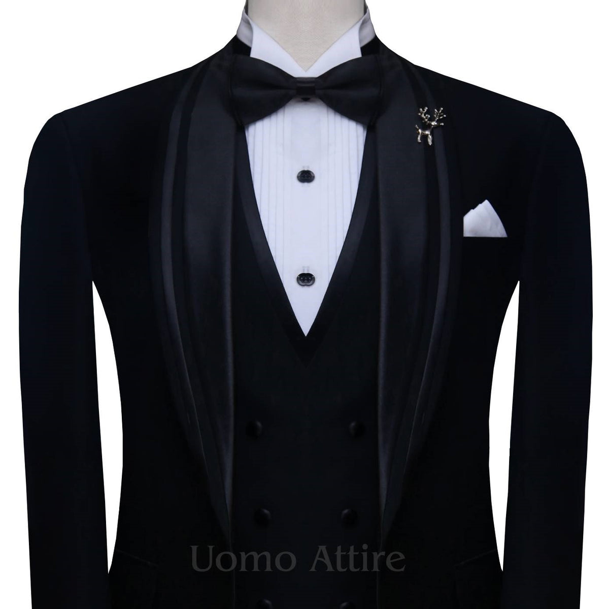 Double piping wedding tuxedo three piece suit – Uomo Attire