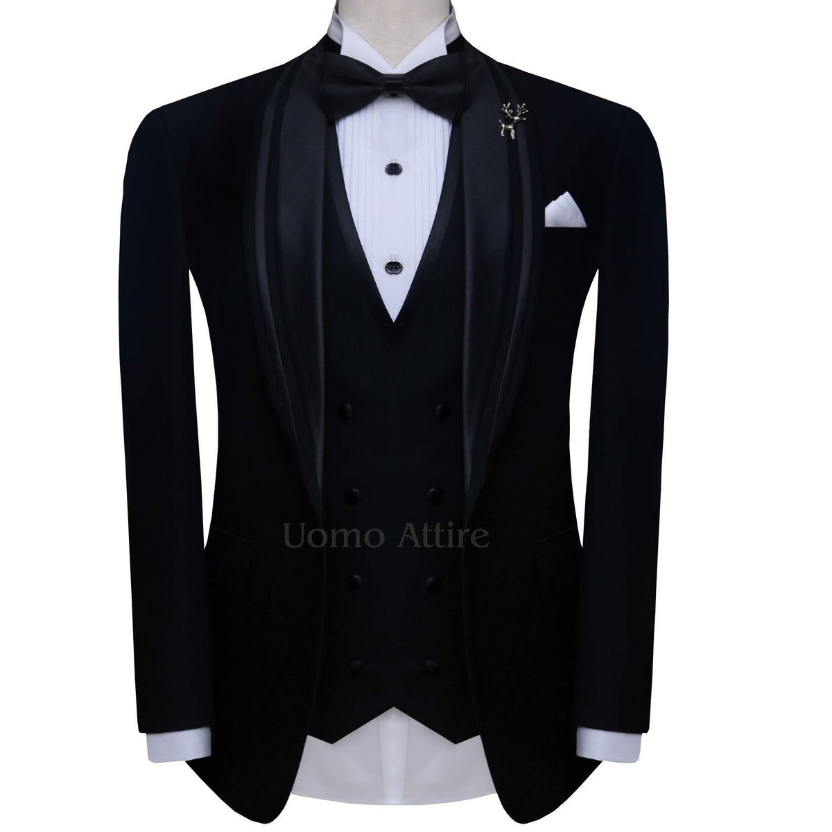 Double piping wedding tuxedo three piece suit – Uomo Attire